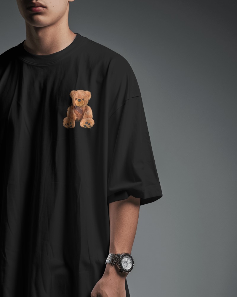 Buy Men's Black Teddy Bear Graphic Oversized T Shirt Online at Faltooos