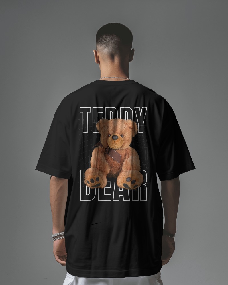 Buy Men's Black Teddy Bear Graphic Oversized T Shirt Online at Faltooos