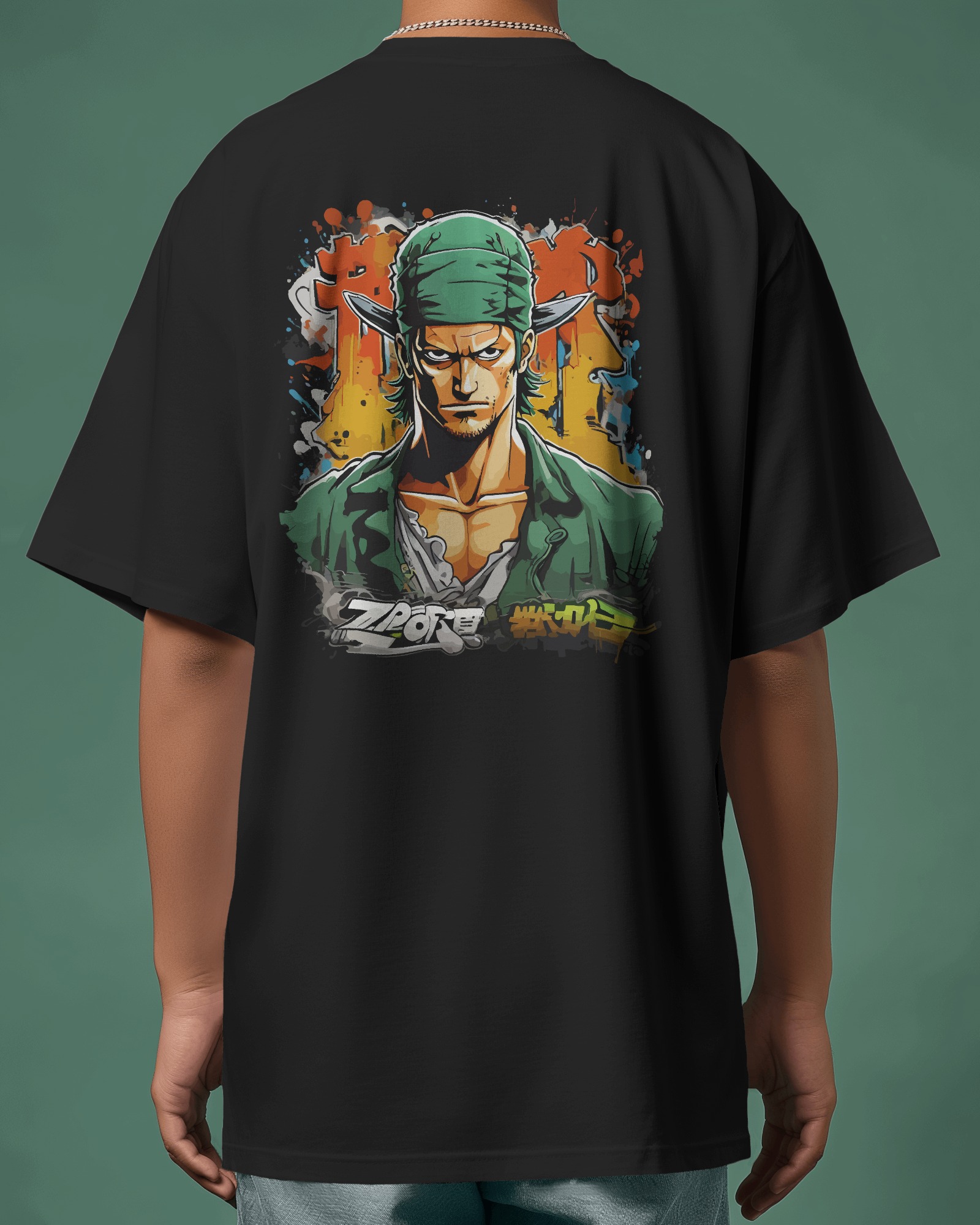 Buy Men's Black Roronoa Zoro Oversized Graphic T Shirt Online at Faltooos